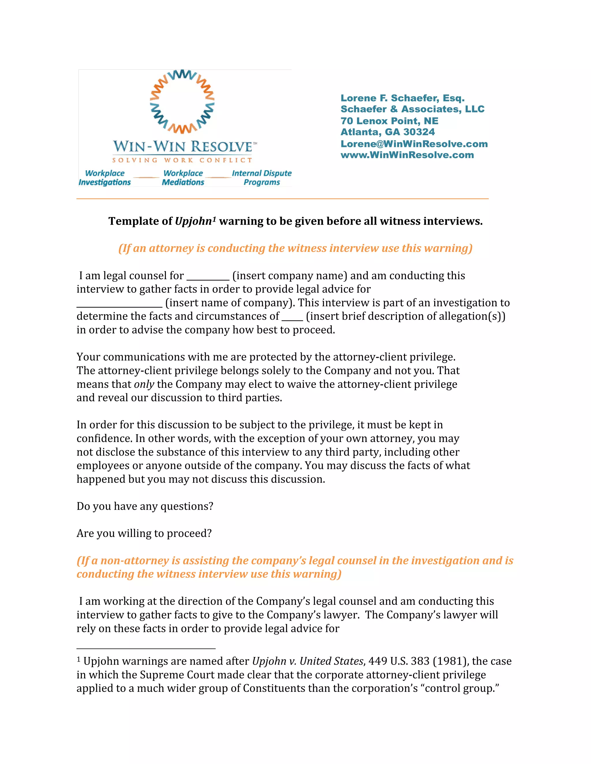 Upjohn warning template | PDF