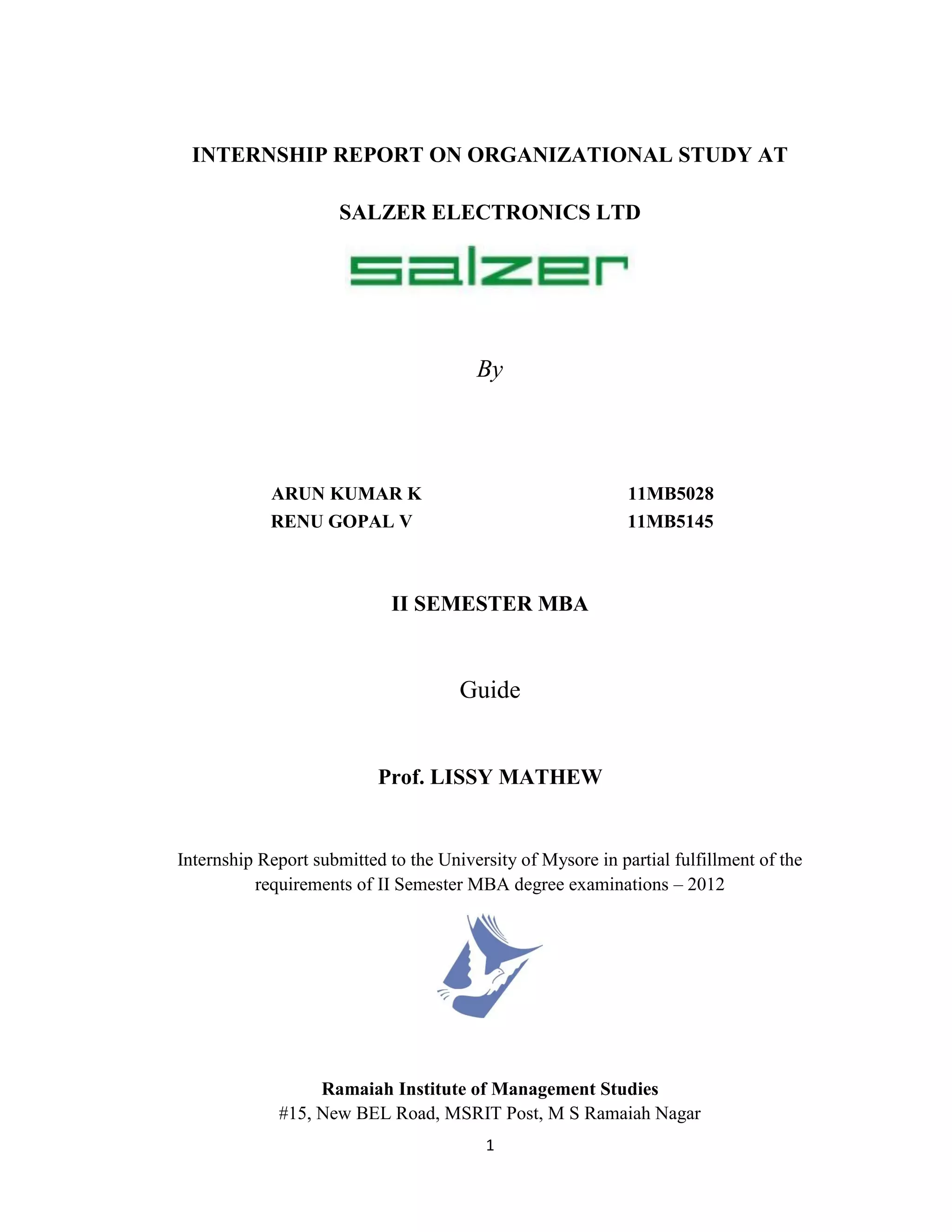 Salzer Electronics Ltd, Internship Project | PDF