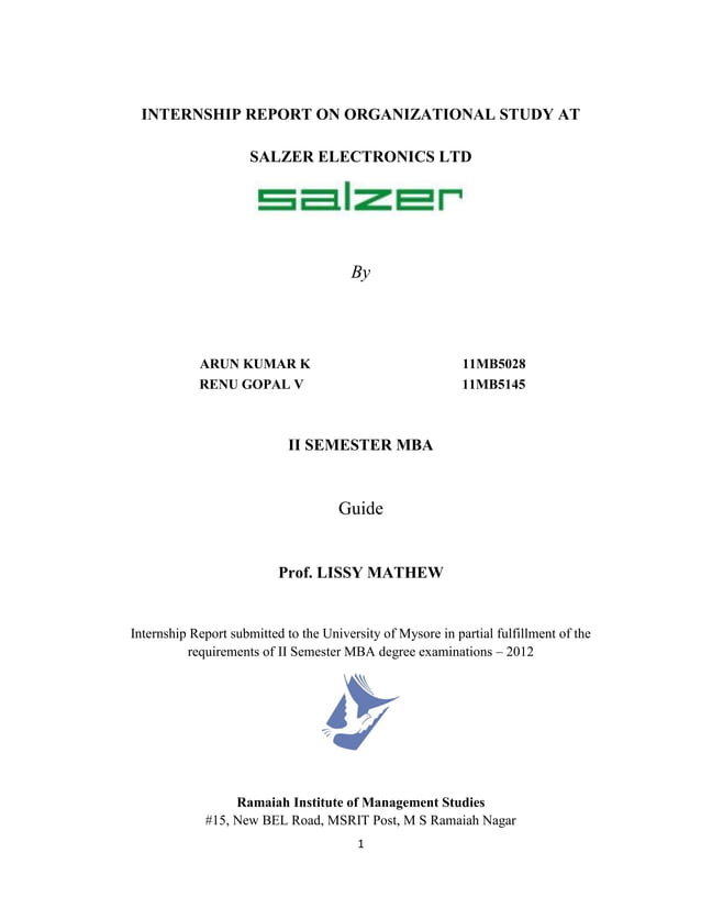 Salzer Electronics Ltd, Internship Project | PDF