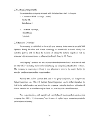 Salzer Electronics Ltd, Internship Project | PDF