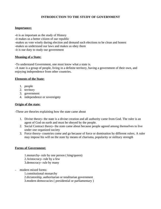 Study of Government- Hist 103 E | DOC | Political Issues & policy ...