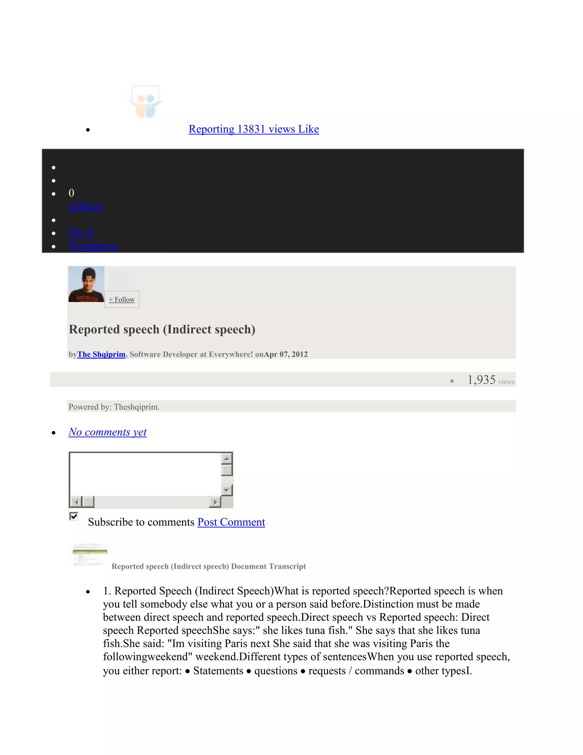 direct and indirect speech | PDF