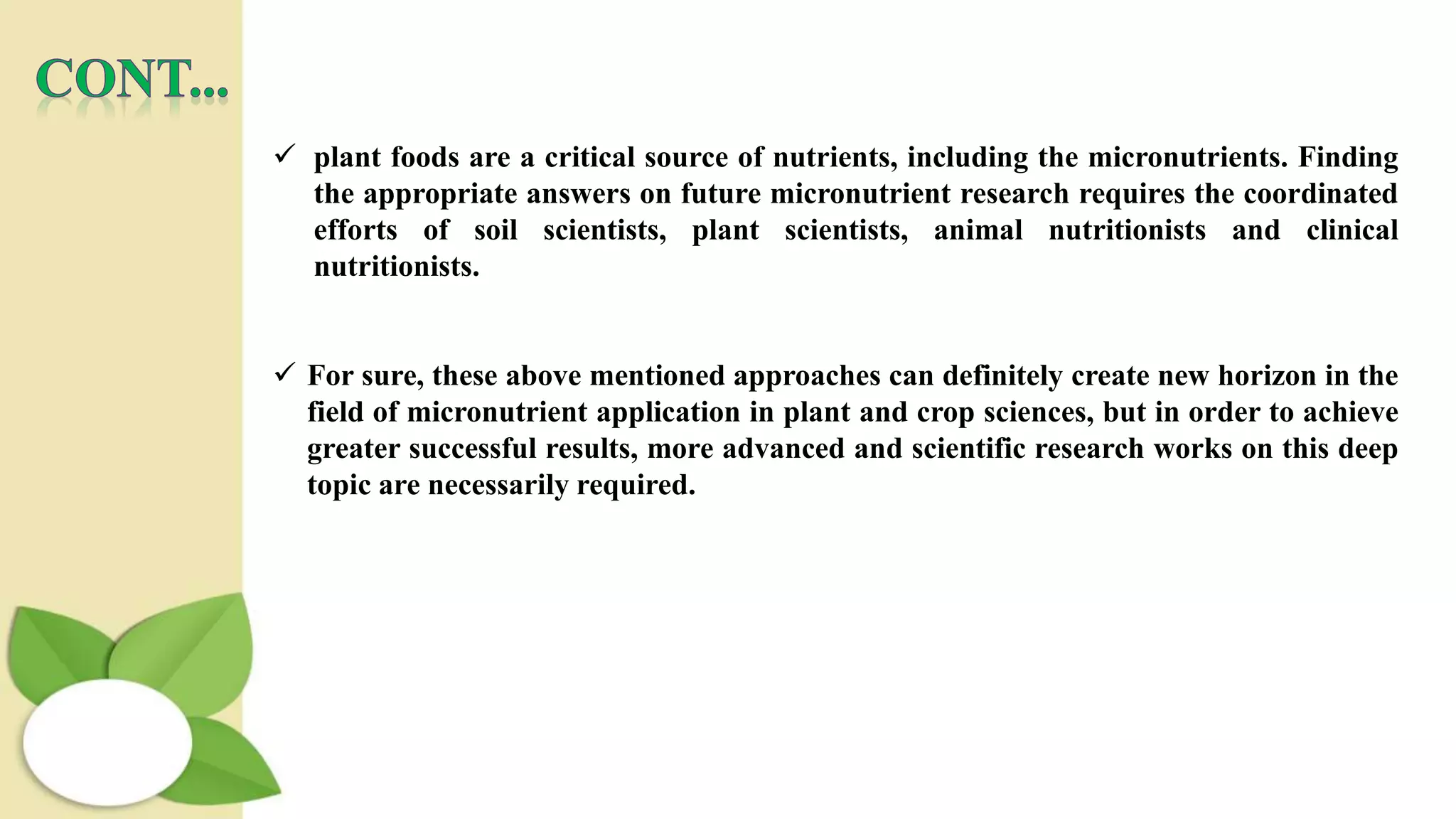 Micronutrient and their diverse role in vegetable crops: advances and future perspective | PPTX