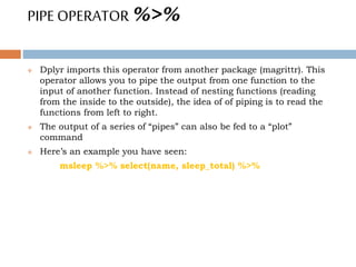DPLYR package in R | PPTX | Programming Languages | Computing