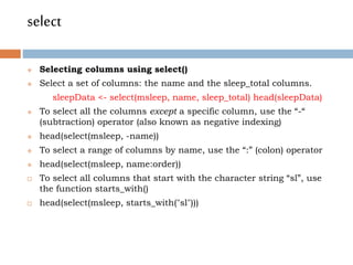 DPLYR package in R | PPTX | Programming Languages | Computing