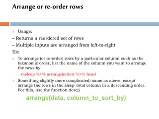 DPLYR package in R | PPTX | Programming Languages | Computing