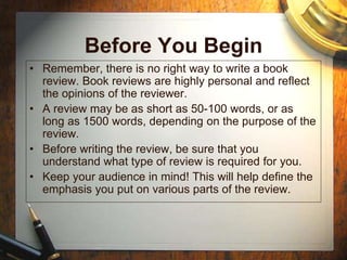 Presentation on How To Write Book review | PPTX