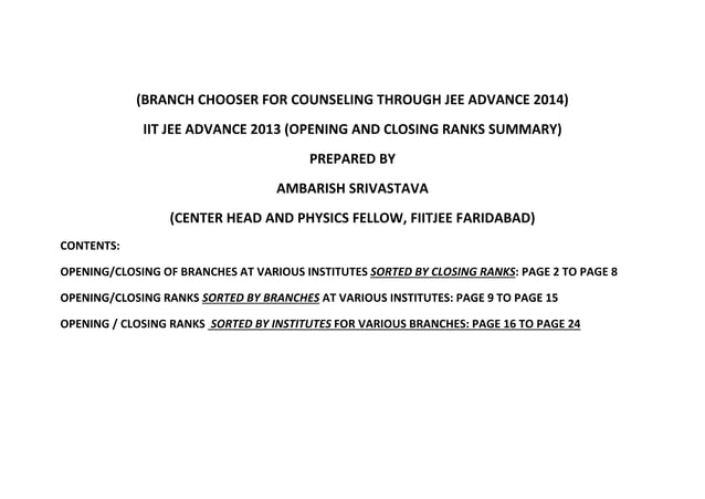 IIT JEE ADVANCE OPENING AND CLOSING RANKS SORTED IN ALL POSSIBLE WAYS ...