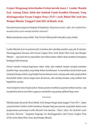 Ferizal Bapak Sastra PNS Indonesia ( Mewakili Kota Lhokseumawe ) meraih ...