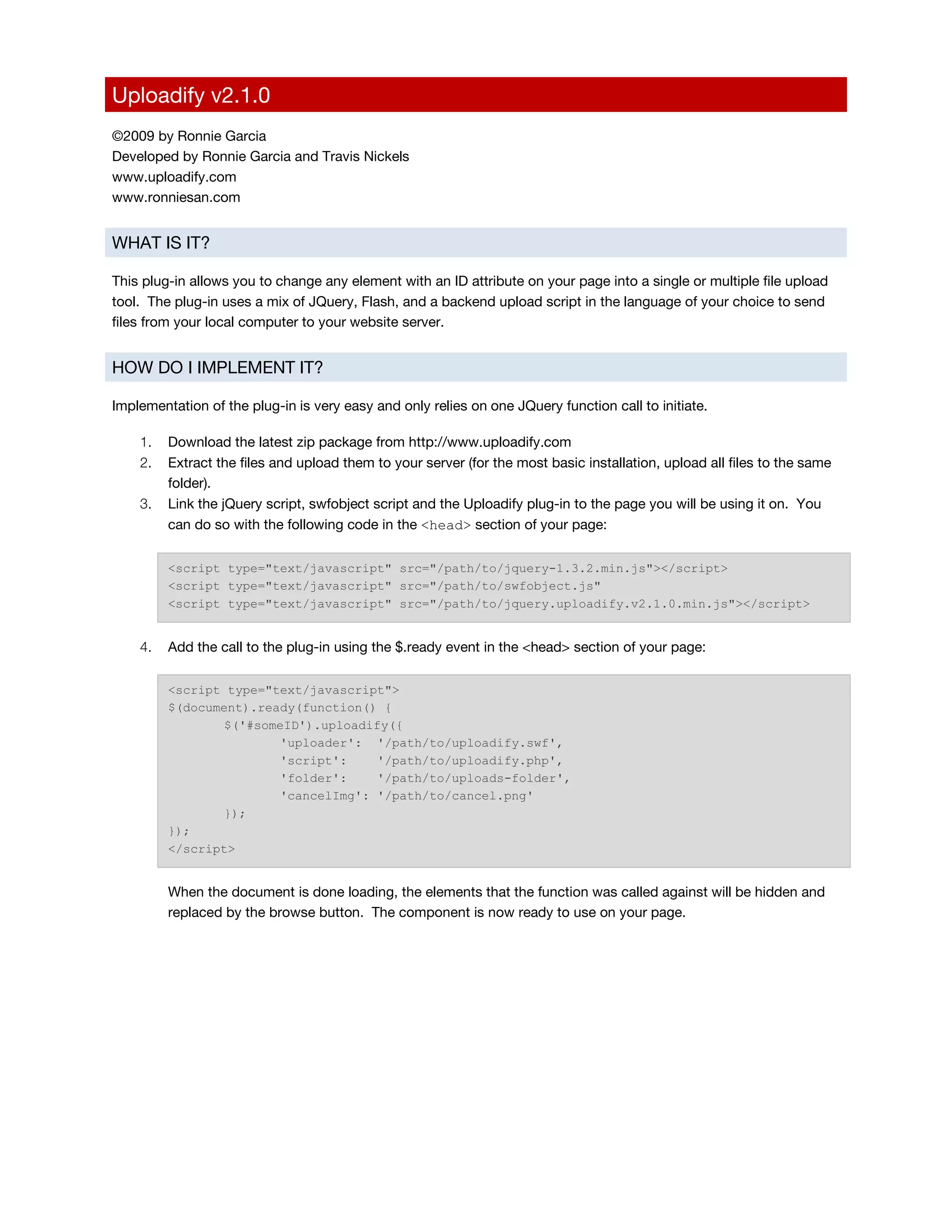 Uploadify v2.1.0 manual | PDF