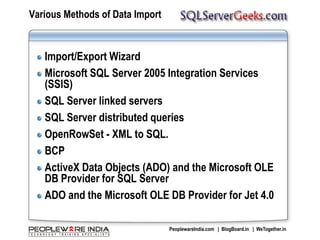 Uploading Data From Microsoft Excel - Microsoft SLQ Server 2008 (by Rakesh Mishra) | PPT