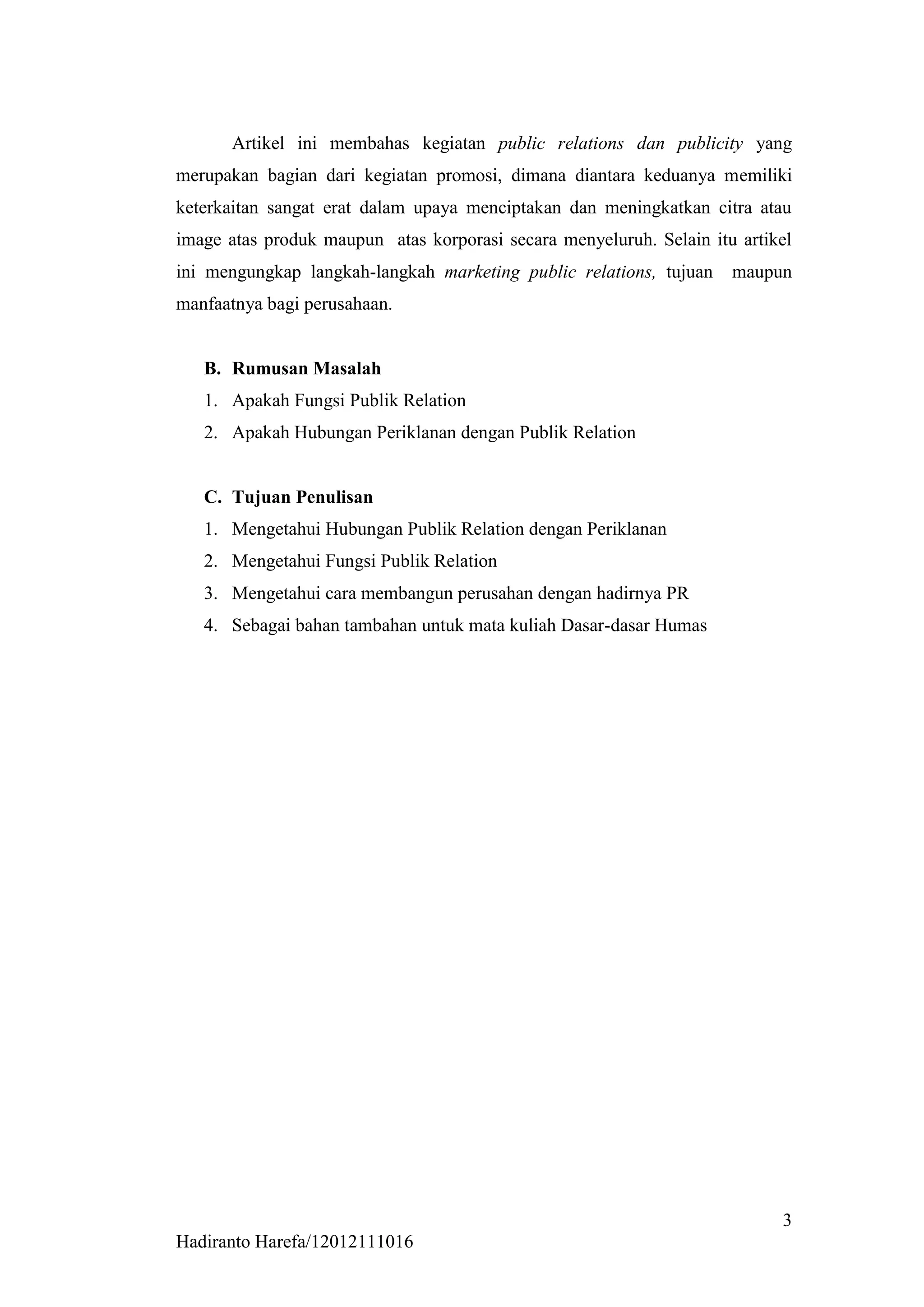 MEMBANGUN CITRA PERUSAHAN MELALUI MARKETING PUBLIK RELATION | PDF