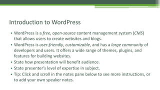 Wordpress Training Presentation-Web Development | PPTX