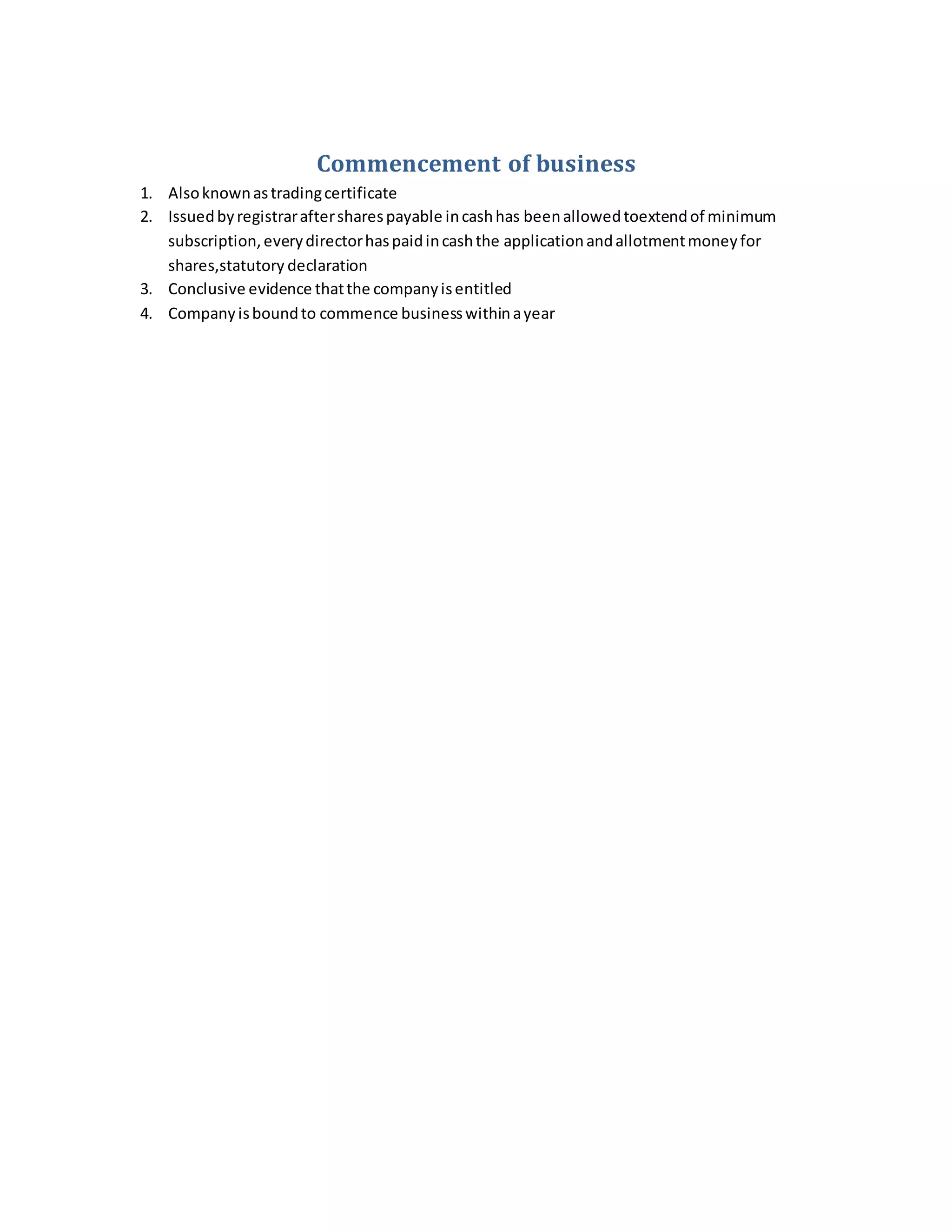 commencement of business | DOCX