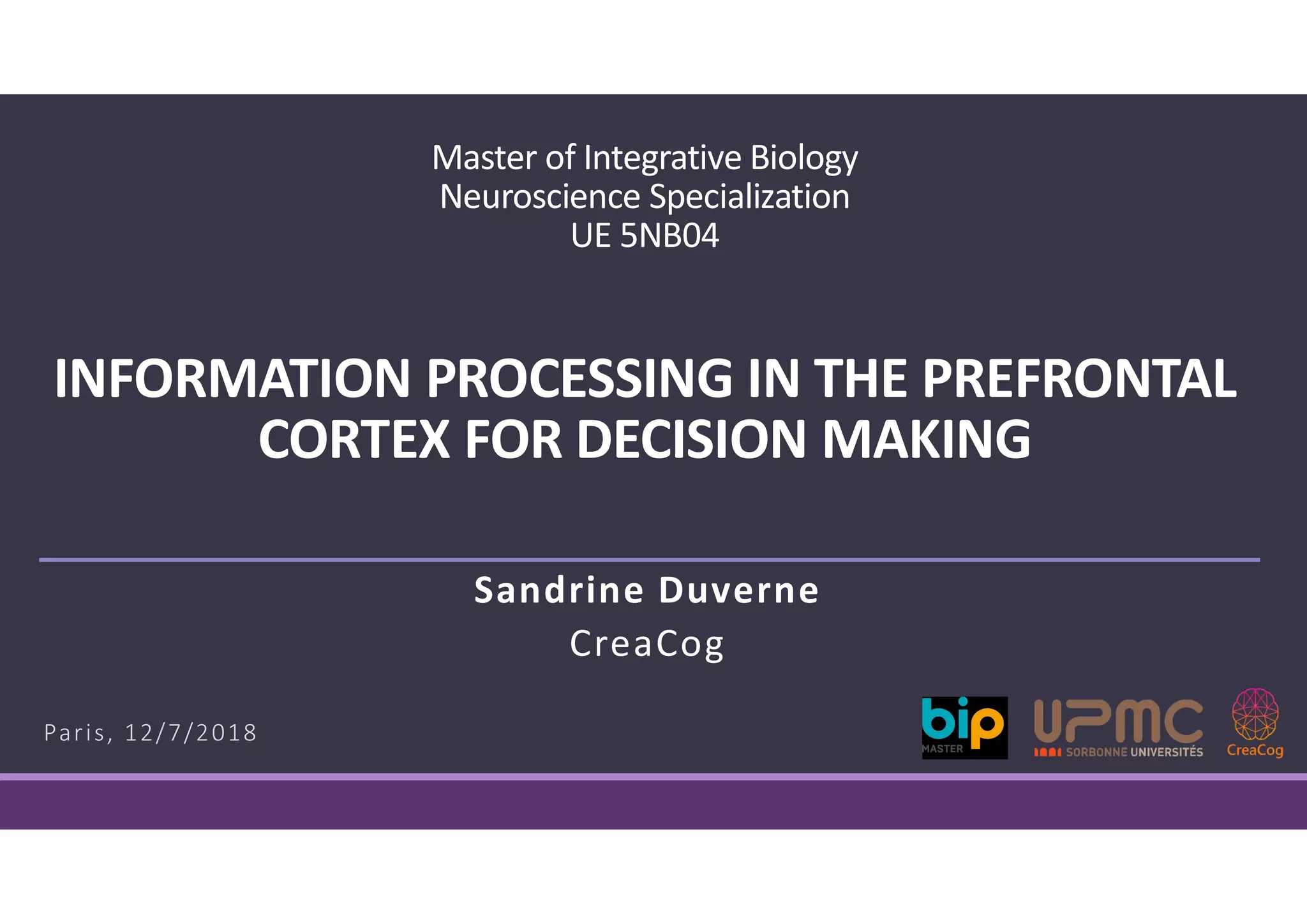 Prefrontal Cortex And Decision Making The Modular And Circuit Based Approach Ppt
