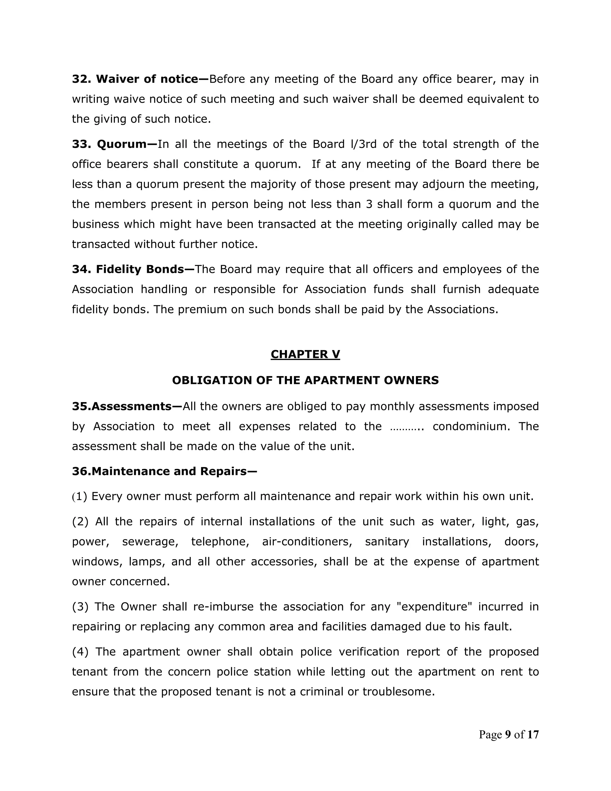 Model Bye-Laws for Uttar Pradesh Apartment Owners Assocations | PDF