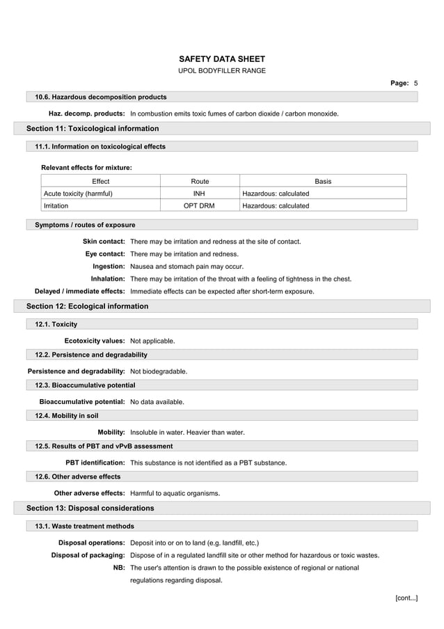 Upol safety data sheet | PDF | First Aid | Injuries