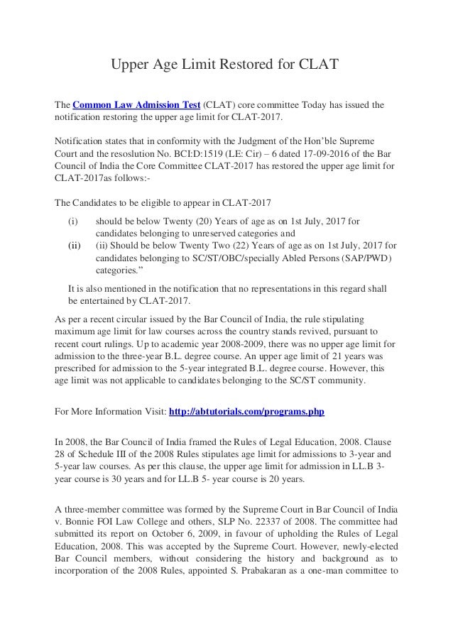 Upper Age Limit Restored for CLAT