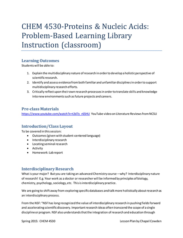 Sample Problem Based Learning Lesson Plan (STEM) | DOCX | Undergraduate ...