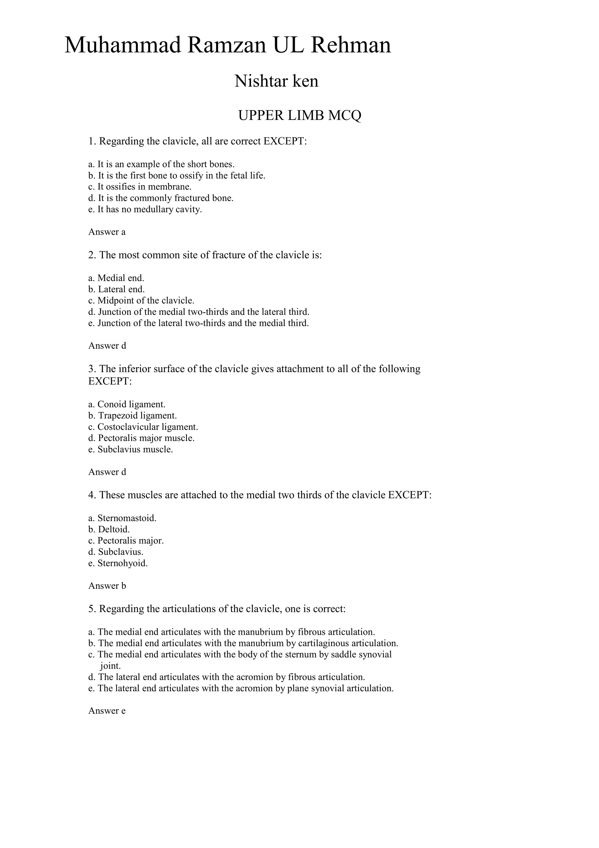 Upper limb mcqs | PDF