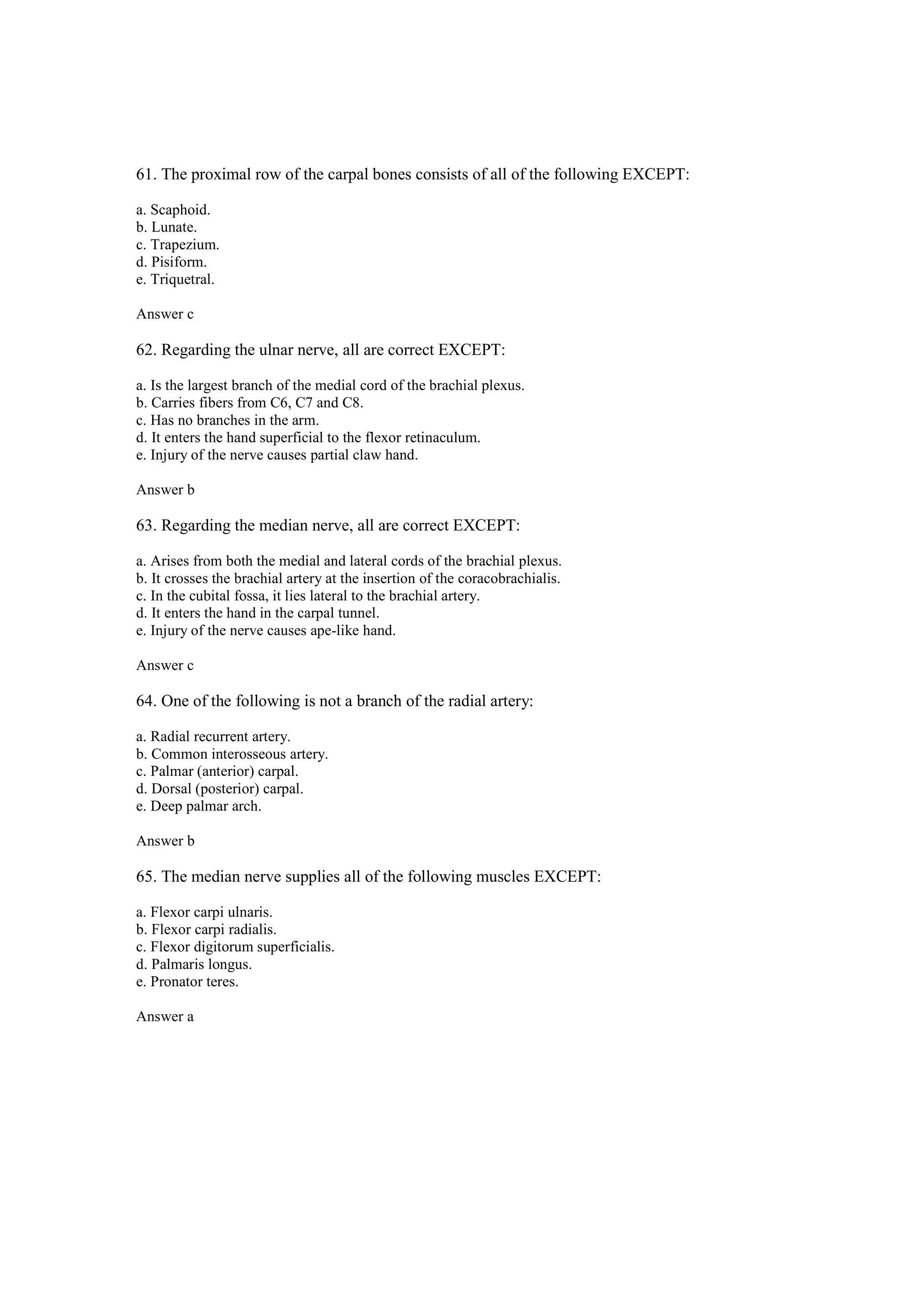 Upper limb mcqs | PDF