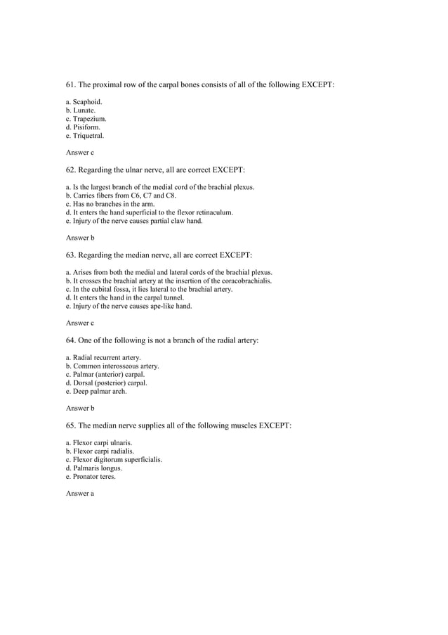 Upper limb mcqs | PDF