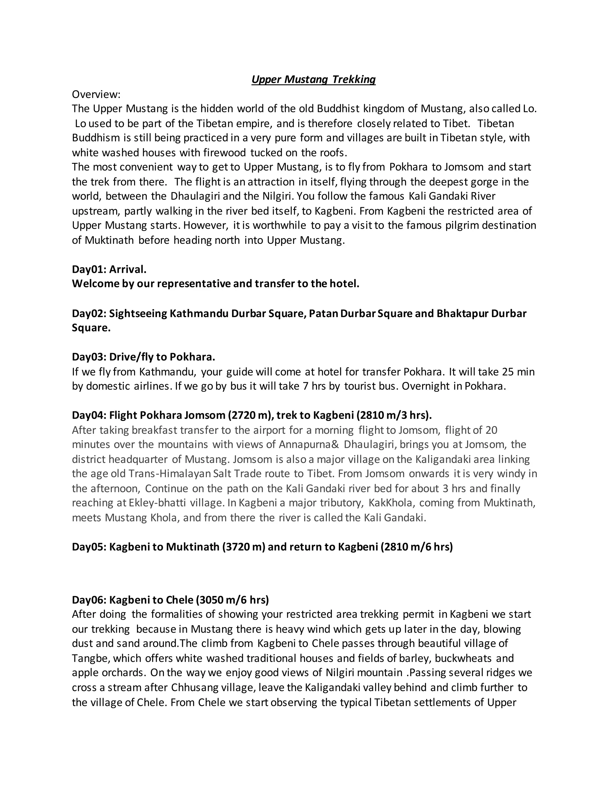 Upper Mustang Trek | Upper Mustang Trekking Package | DOCX