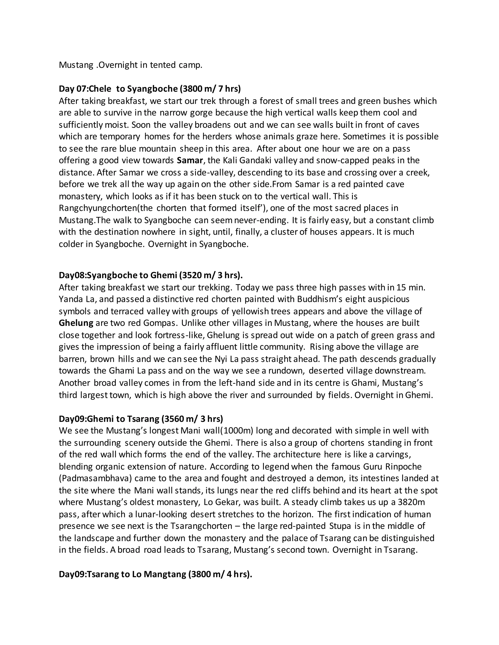 Upper Mustang Trek | Upper Mustang Trekking Package | DOCX