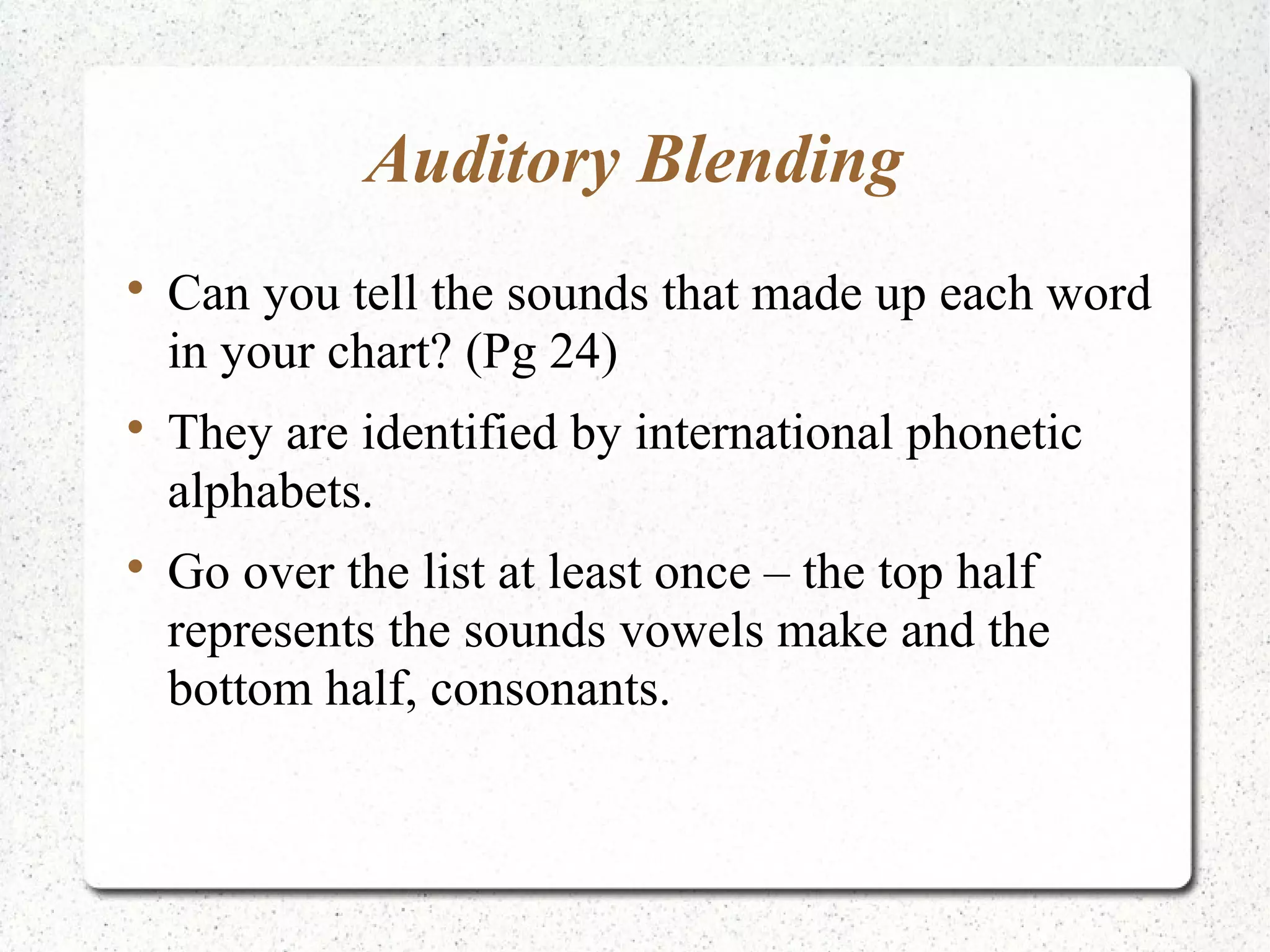 Upper primary auditory blend | PPT