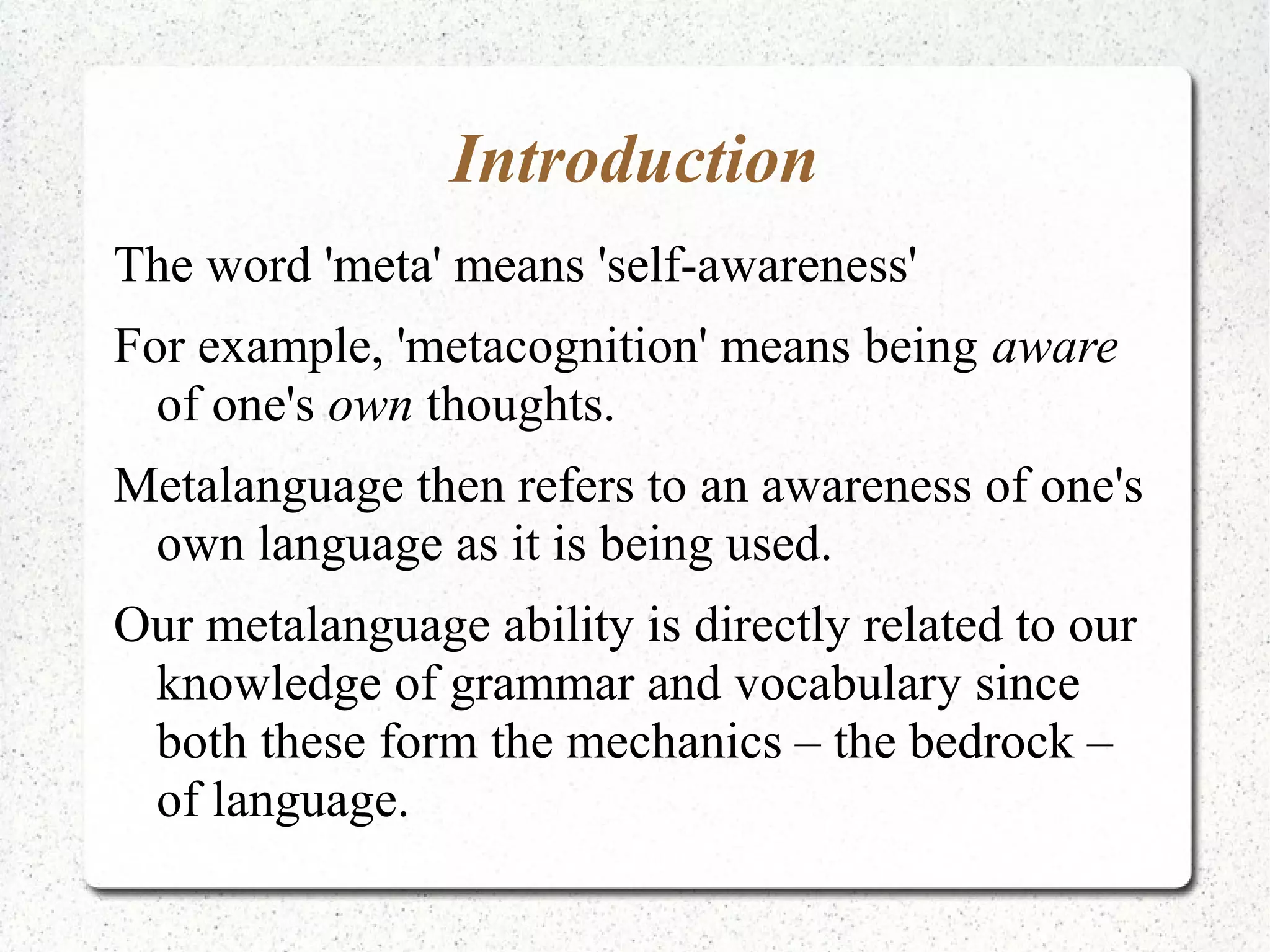 Upper Primary B - Metalanguage | PPT