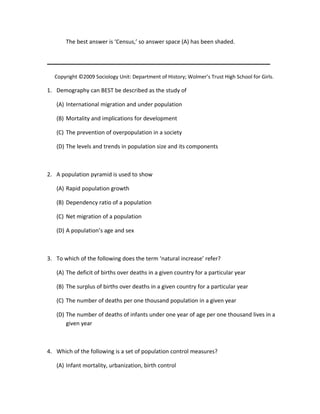 Uppers six sociology multiple choice 2009 | DOC