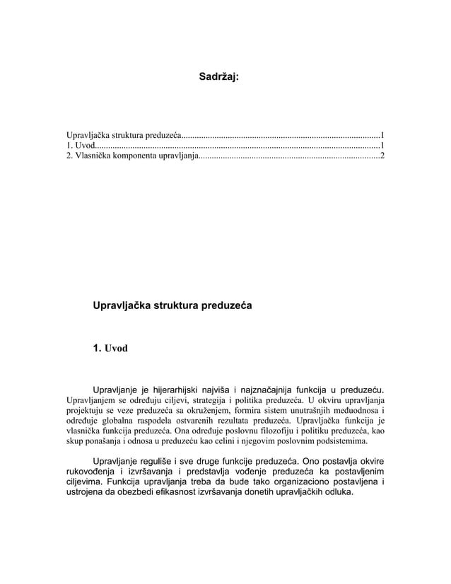 Upravljacka struktura preduzeca | DOC