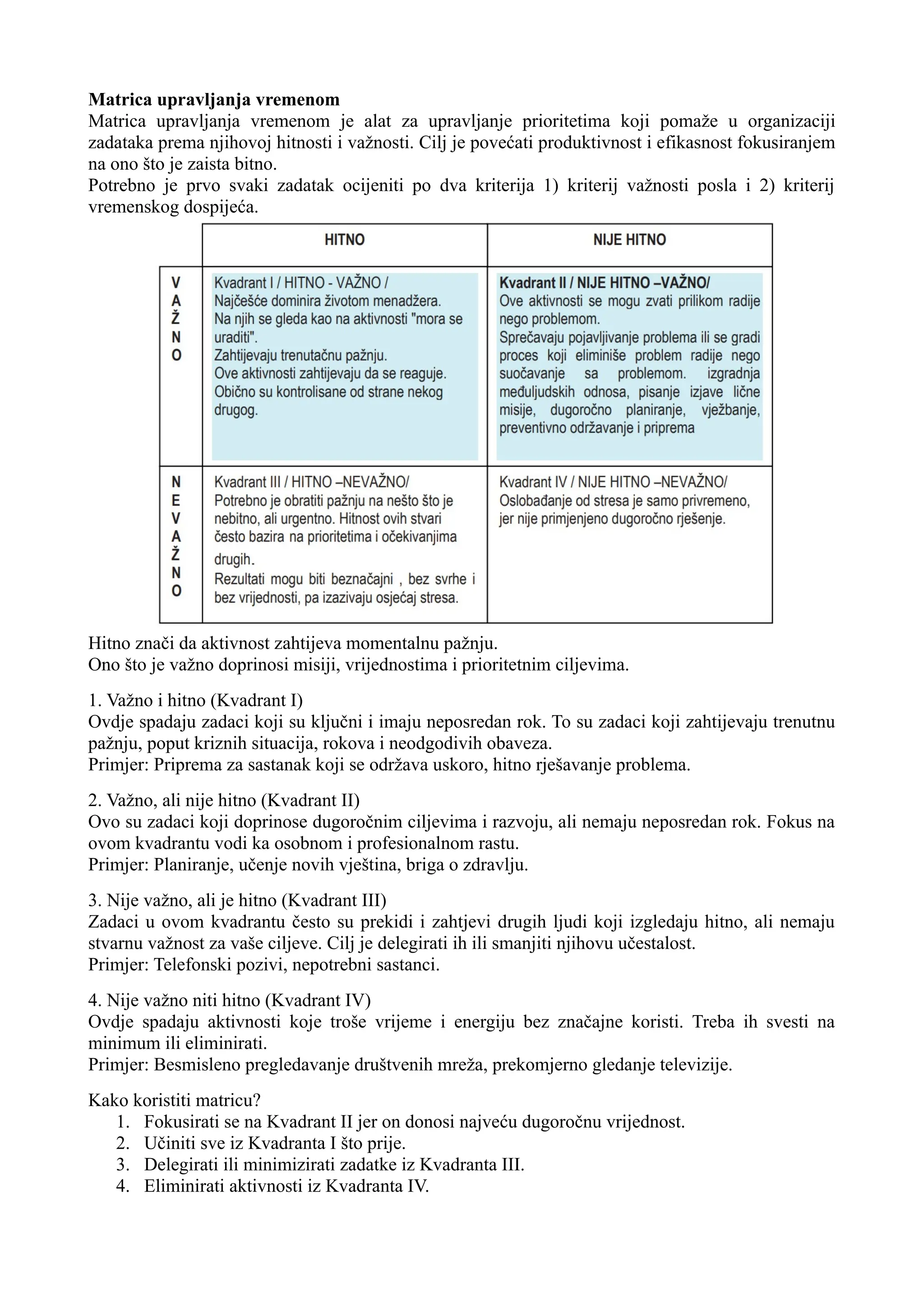 POJAM, ZNAČAJ I MODEL UPRAVLJANJA VREMENOM MENADŽERA | DOCX