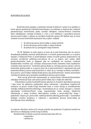 Upravljanje kvalitetom kontrolne karte ; pojam , definicija i primena | DOC