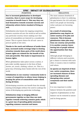 Upsc impact of globalization | PDF