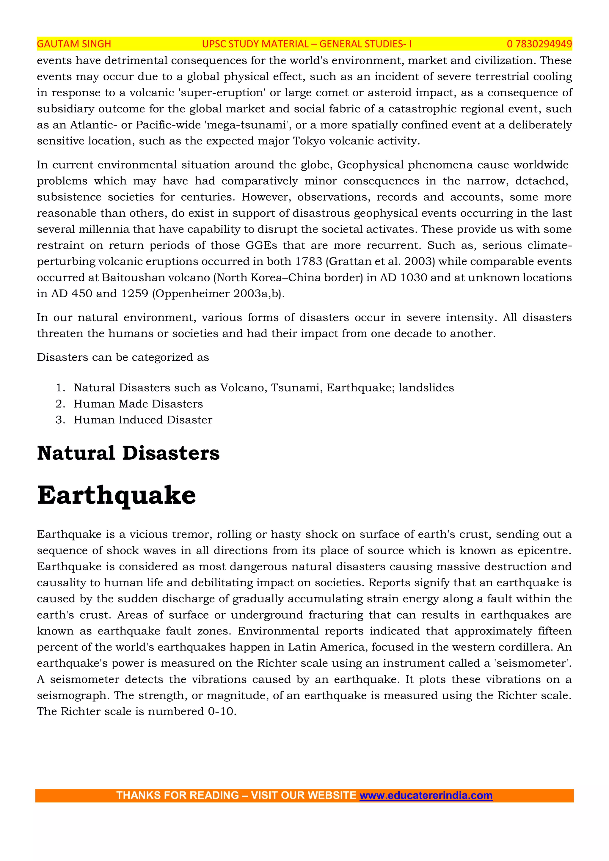 Upsc important geophysical phenomena such as earthquakes, tsunami ...