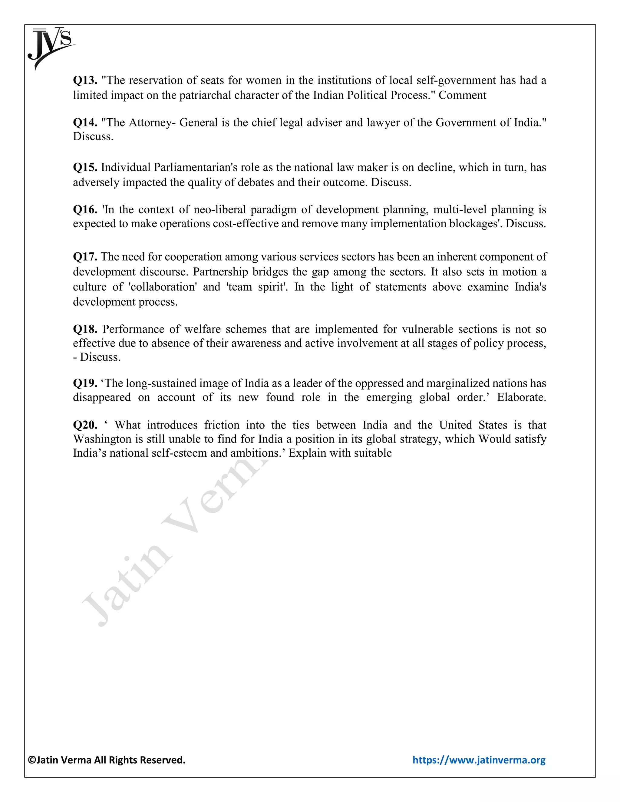 UPSC Mains Examination, 2019 GS Paper II | PDF