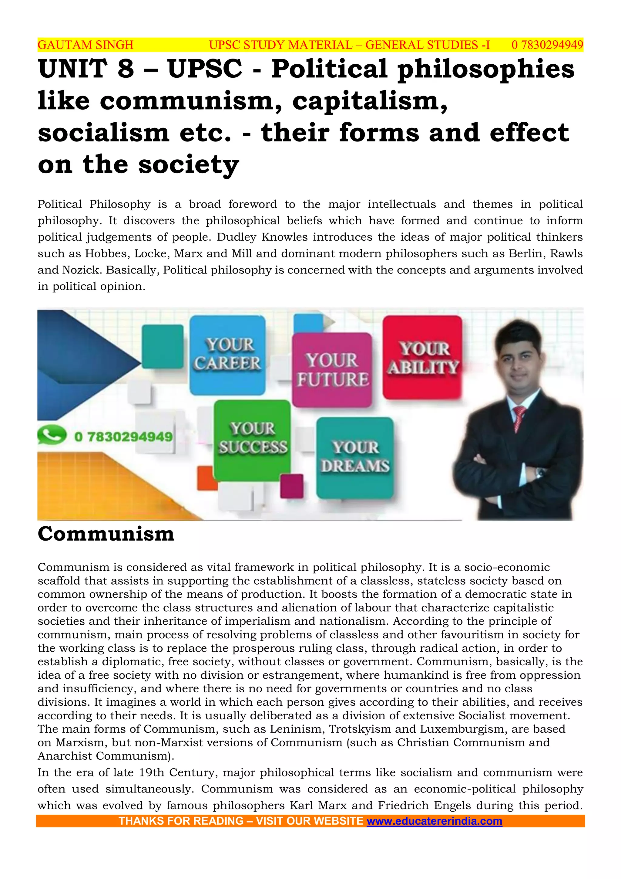 Upsc political philosophies like communism, capitalism, socialism etc. - their forms and effect ...