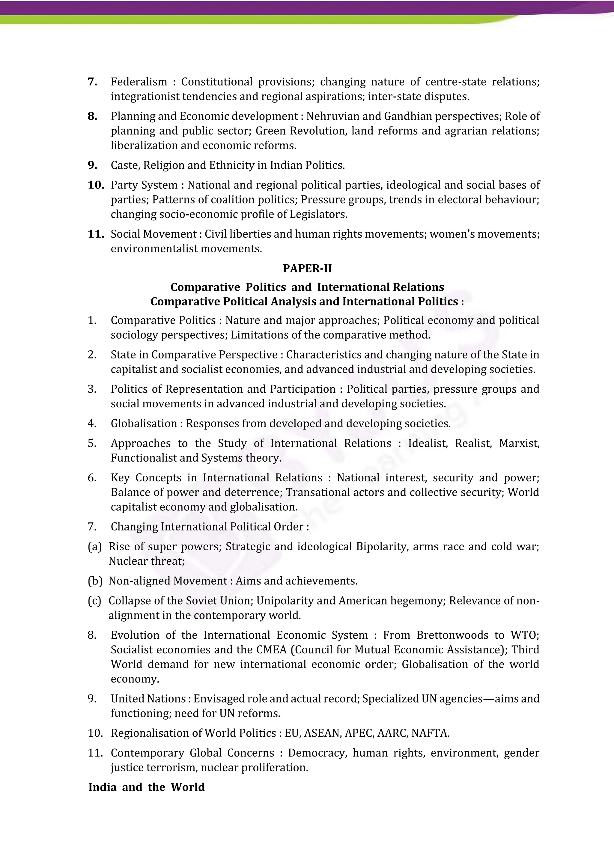 Political science syllabus of UPSC exams. | PDF