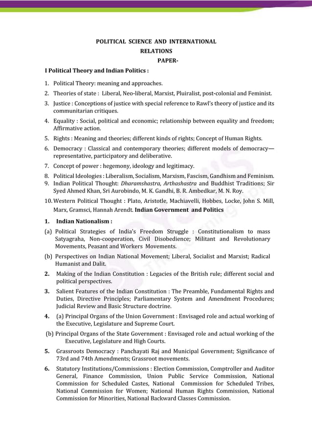 Political science syllabus of UPSC exams. | PDF