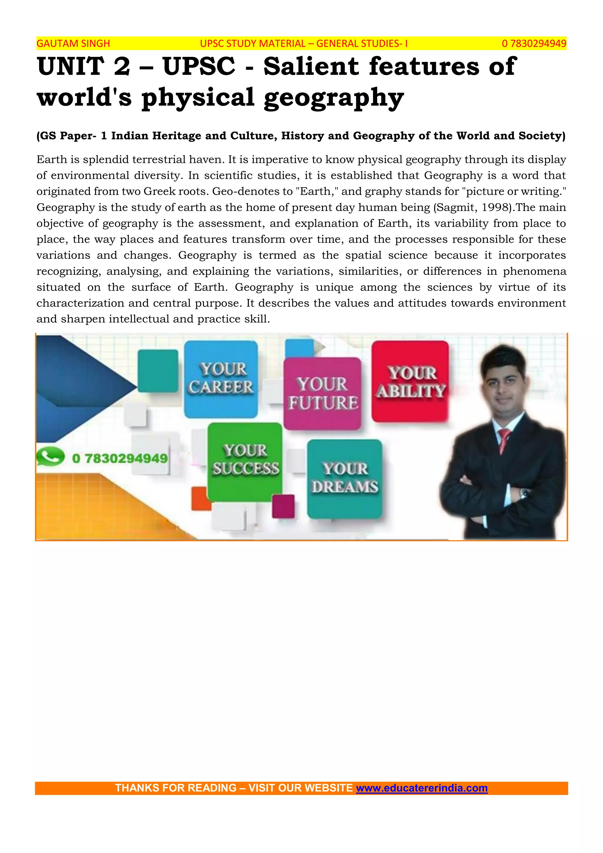 Upsc salient features of world's physical geography | PDF