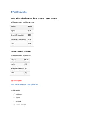 Upsc cds exam overview | DOC