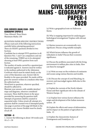 UPSC Civil Services Mains - Geography - Question Paper-I - 2020.pdf