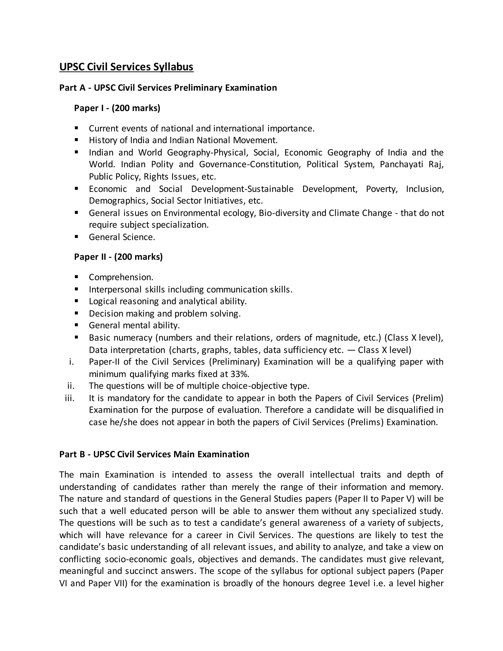 Upsc civil services syllabus | PDF