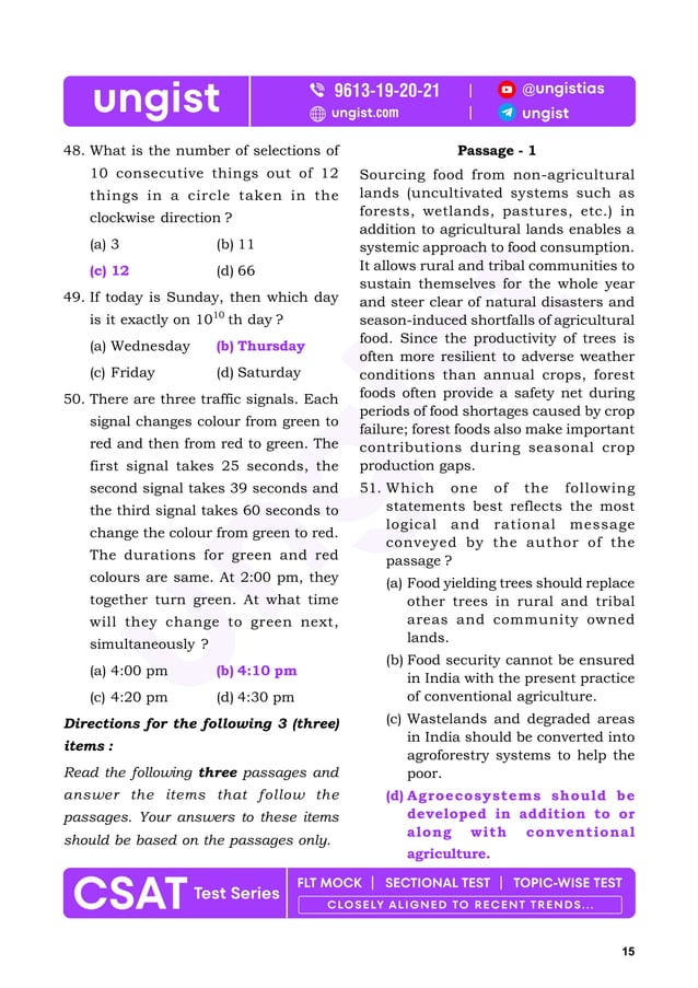 UPSC CSAT 2023 Question Paper with Answer Key.pdf | Agriculture | Industries