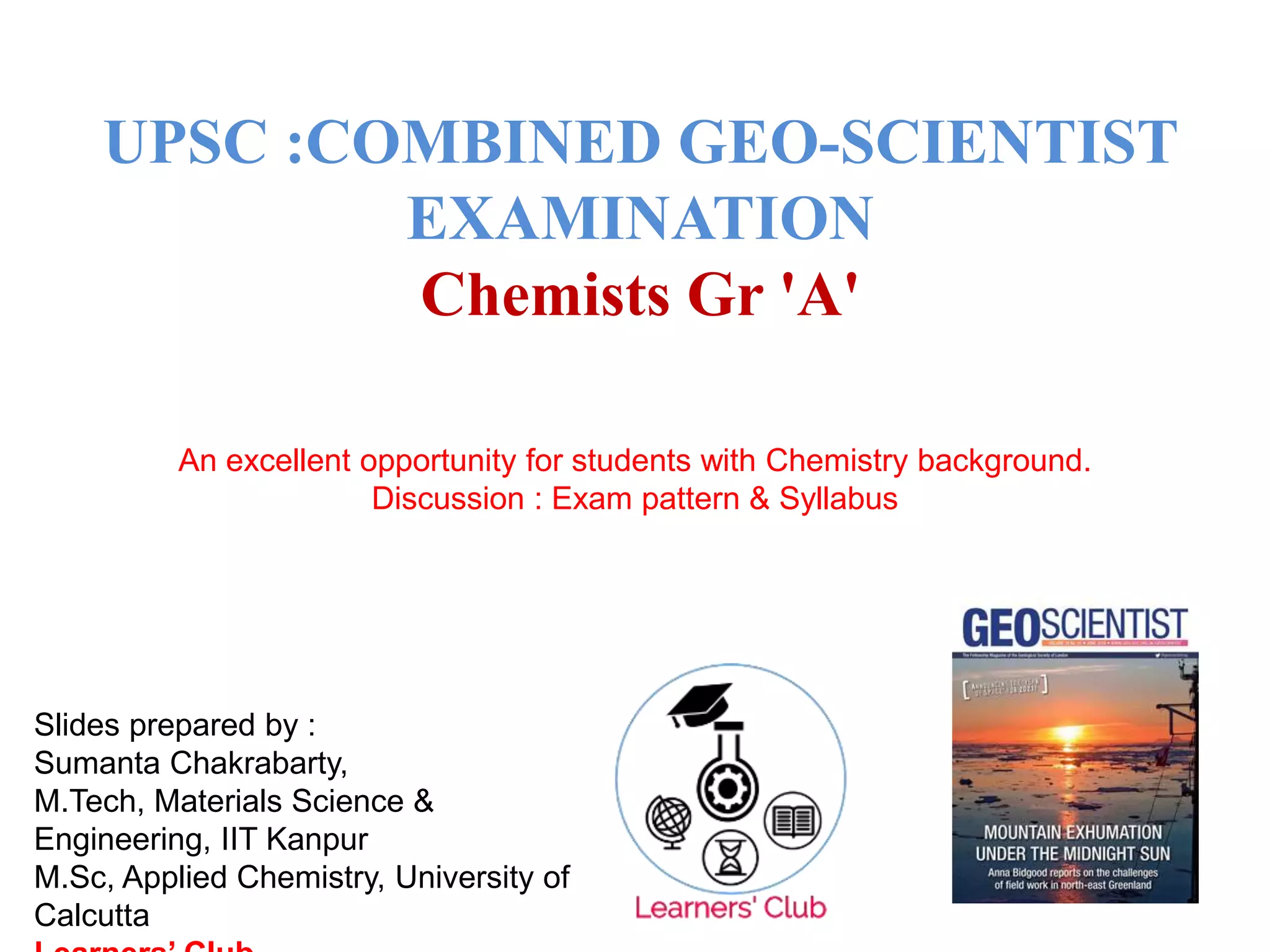 Job : Upsc geoscientist chemist | PPTX