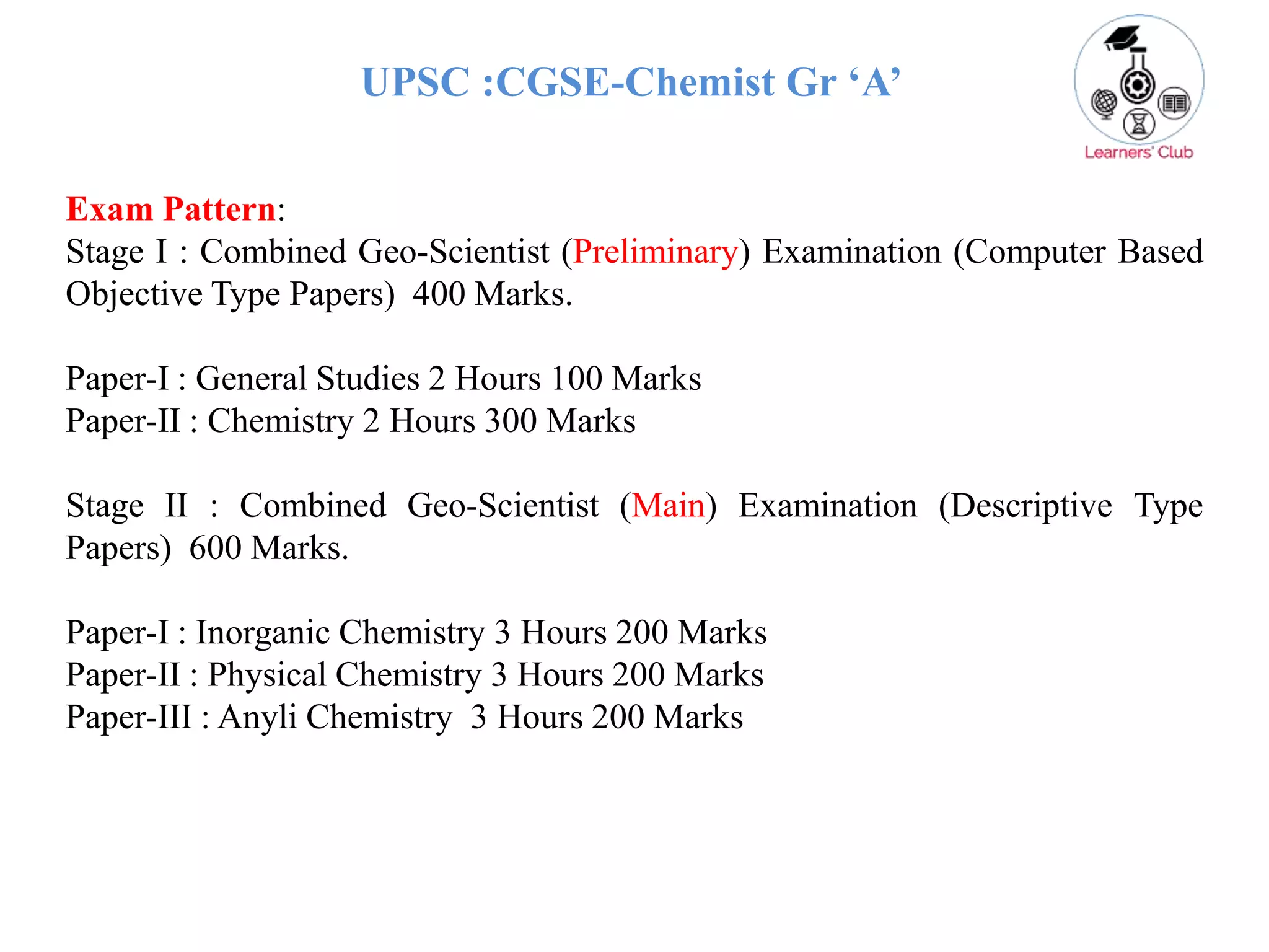 Job : Upsc geoscientist chemist | PPT