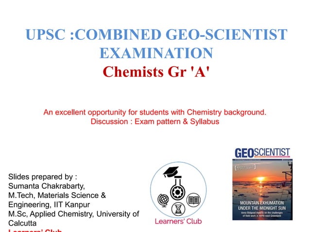 Job : Upsc geoscientist chemist | PPT