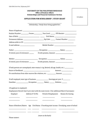 UP Scholarship Application Form to be downloaded | DOC