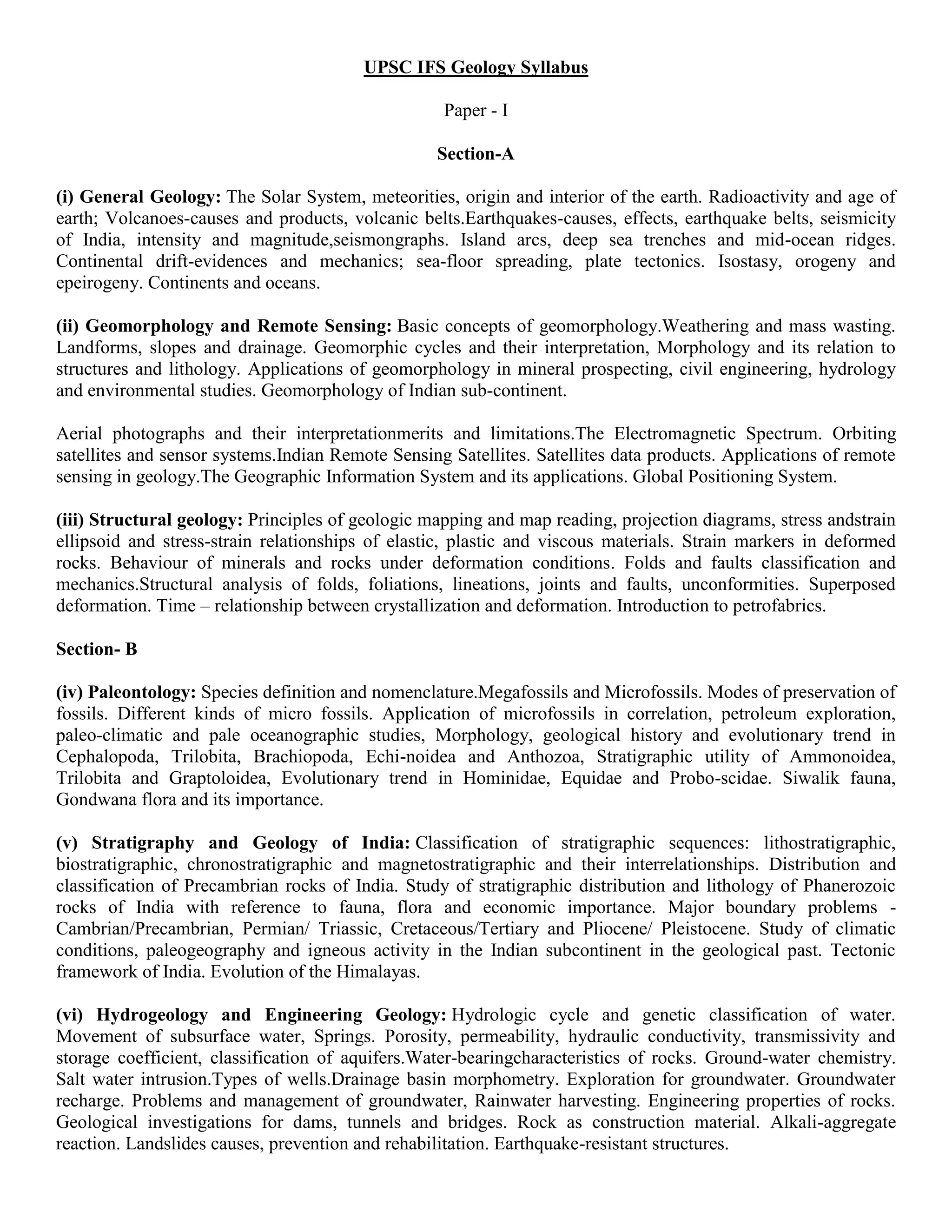 Upsc ifos geology syllabus | PDF